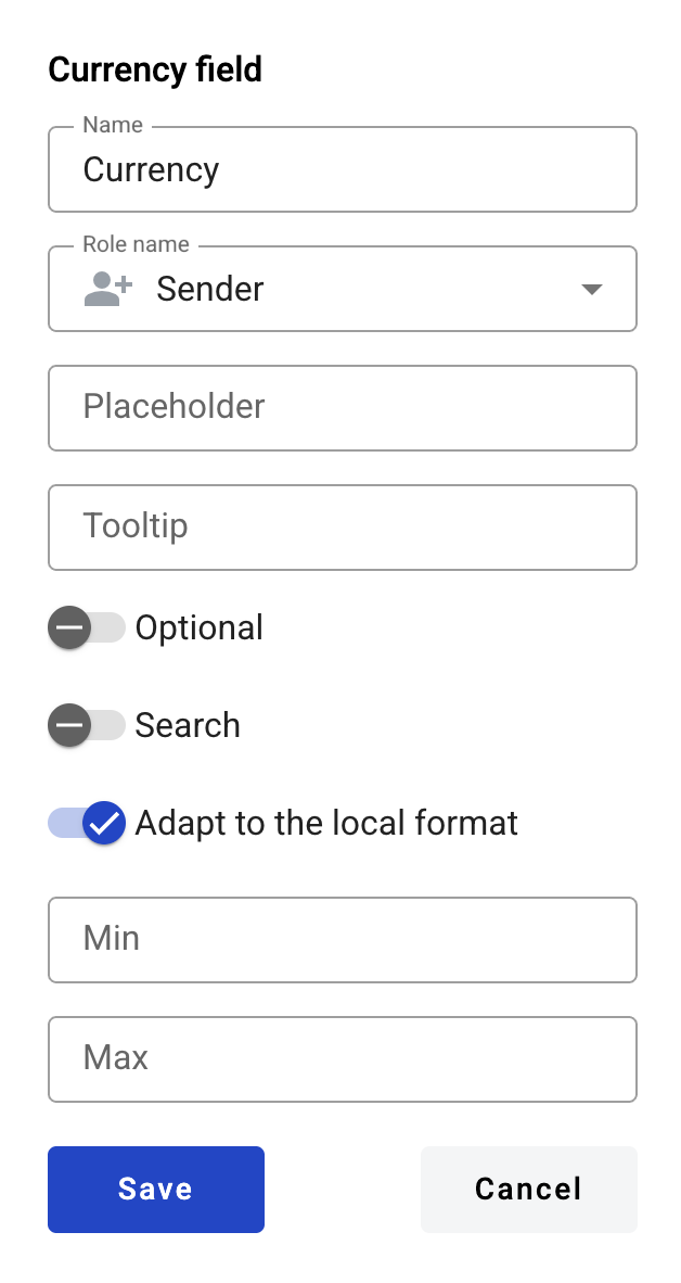 Currency field — WhiteDoc documentation